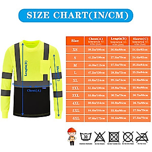 AYKRM Long Sleeve high Visibility Shirts Safety T Shirt Reflective High Visibility hi vis Long Sleeve T Shirt (Yellow, L)