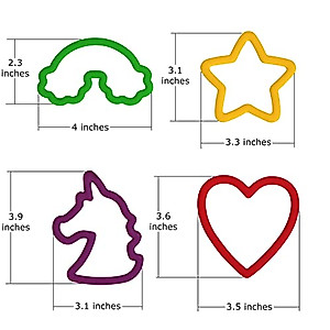 Iconikal Grip Cookie Cutters, Unicorn, Rainbow, Heart, Star, 4-Pack Set