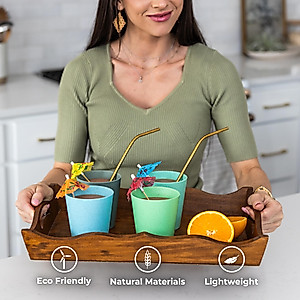 Grow Forward Premium Kids Plastic Cups - Set of 8 Unbreakable BPA Free Reusable Wheat Straw 13 oz Drinking Glasses for Water, Smoothie - Dishwasher Safe Small Tumblers for Kitchen - Rainforest