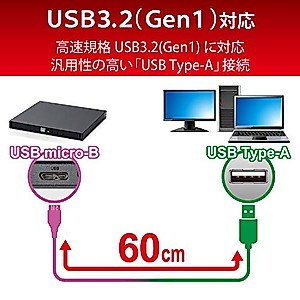 ロジテック Logitec LDR-PML8U3VBK External DVD Drive, USB 3.2 (Gen1), Windows, Mac, Surface Compatible, Cyberlink, Writing/Playback/Editing Software Included, M-Disc Compatible, Black