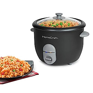 HomeCraft HCRC16BK 16-Cup Cooked (8 Uncooked) Rice Cooker & Food Steamer, One Touch Operation, Warm Mode, With Measuring Cup & Spatula, Perfect For White, Brown, Long Grain, Wild