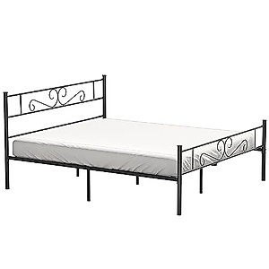 VECELO Queen Size Bed Frame with Headboard, 14 Inch Metal Platform Mattress Foundation, No Boxing Spring Needed, Squeak Resistant, Easy Assembly, Black