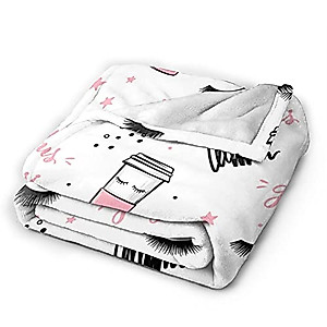 Feartdiy Lashes Mascara Coffee Cup Blanket for Kids Adults Women,Soft Fleece Throw Blanket Cozy Bed Blankets King Size for Couch Bed Travel Camping 50 inchX40 inch, black, 50x40