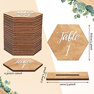 20 Pieces Wooden Table Numbers 1-20 Wedding Table Numbers Hexagon Shape Rustic Wooden Numbers with Holder Base for Wedding Event Party Decoration