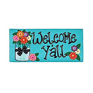 Evergreen Indoor Outdoor Welcome Y'all Bundle Set of 4 - Garden Flag Stand and Flag, Sassafras Doormat Frame and Sassafras Insert