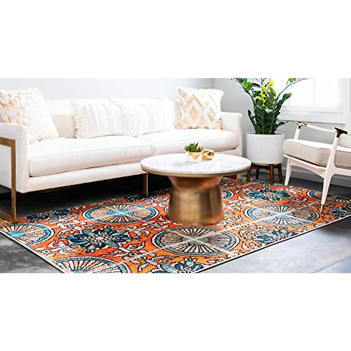 Unique Loom Estrella Collection Floral, Geometric, Vibrant, Modern, Abstract Area Rug (3' 3 x 5' 3 Rectangular, Orange/Blue)