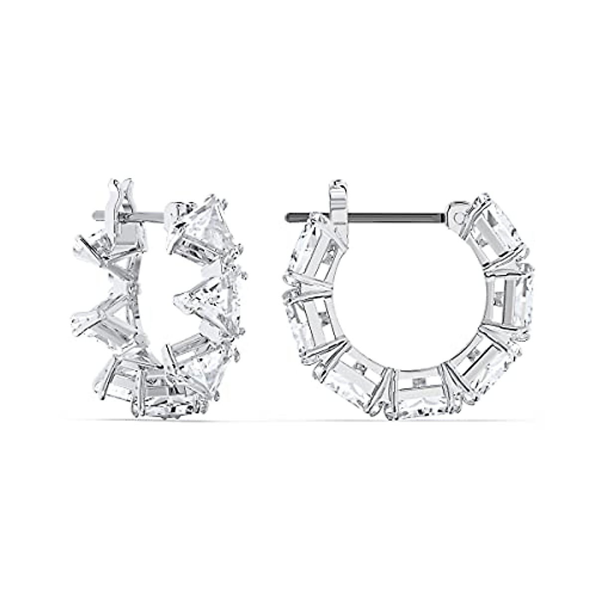 SWAROVSKI Matrix Small Hoop Earrings, Clear Triangle-Cut Crystals in a Rhodium Finish Setting, Part of the Swarovski Matrix Collection
