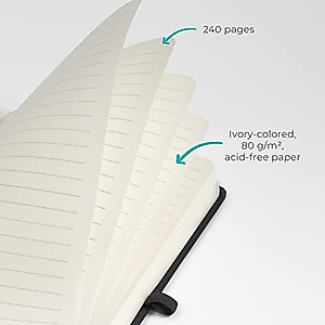 WallDeca Classic Lined Notebook Journal | Hard Cover, 240 Pages, Ruled 8.25 x 5 inches, Ivory 80 GSM Paper | School, Business, College, Notes, Journaling (2-Pack: Black)