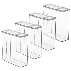 mDesign Airtight Plastic 4.8 Quart Food Storage Container with Lid for Kitchen, Pantry; Dispenser for Cereal, Holds 2 Regular Boxes or 1 Family Size Box; Pasta, Snacks; Ligne Collection, 4 Pack, Clear