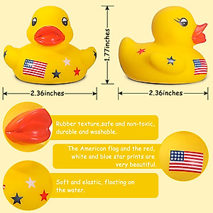 2.36 Inch Patriotic Rubber Ducks, Labor Day Red, White and Blue Stars Rubber Duckies for Fourth of July Party Supplies, Classic Rubber Duck Bath Toys for Party Favors, Baby Showers(12 Pieces)