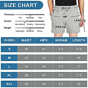 NIMENJOJA Mens 5.5" Athletic Gym Shorts Cotton Jogger Workout Lounge Jersey Zipper Pocket Sweat Shorts Grey