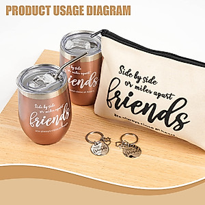 Kolewo4ever 12 Pieces Bulk Friend Appreciation Gifts Set 4 Friend Wine Tumbler 4 Friend Cosmetic Bag 4 Friend Keychains Appreciation Funny Long Distance Friendship Gifts for Best Soul Sister