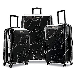 American Tourister Moonlight Hardside Expandable Luggage with Spinner Wheels, Black Marble, Checked-Large 28-Inch