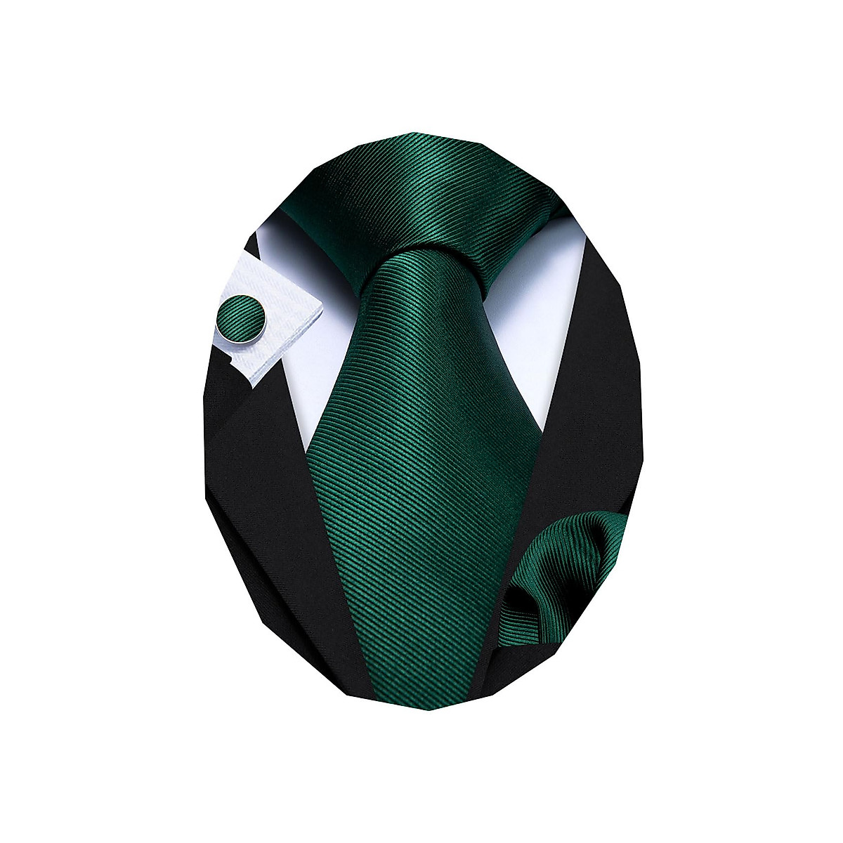 Barry.Wang Emerald Green Man Tie Set Solid Silk Necktie Cufflinks Handerchief Stain Formal St. Patrick's Day