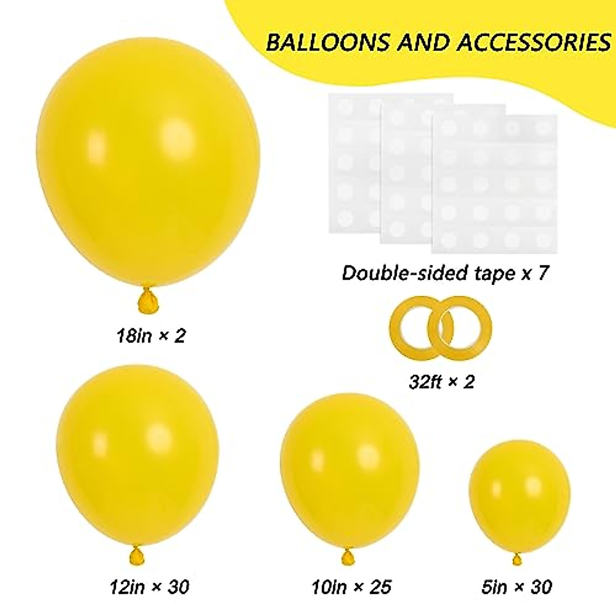RUBFAC 87pcs Yellow Balloons Different Sizes 18 12 10 5 Inches for Garland Arch, Premium Yellow Latex Balloons for Birthday Wedding Baby Shower Bridal Shower Party Decorations
