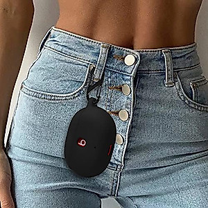 Geiomoo Silicone Cover Compatible with BeatsStudio Buds, Portable Scratch Resistant Carrying Case with Carabiner (Black)
