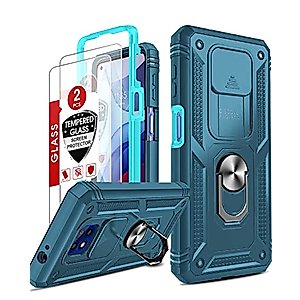 LeYi for Moto G Power 2021 Case: Moto G Power 2021 Case with Slide Camera Cover + [2 Packs] Screen Protector, Full Body Military-Grade Case with Kickstand for Moto G Power 2021, Sea Blue