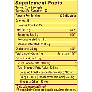 Nature Made 1200mg of Fish Oil, 2400 per Serving, 360mg of Omega-3, 300 Softgels, 300 Count (Pack of 1)