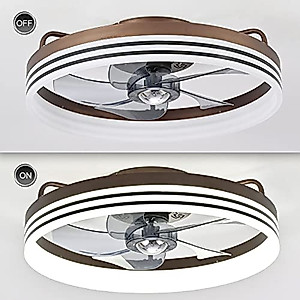 Letmarey Flush Mount Low Profile Ceiling Fans with Lights and Remote Control, 18" Modern Ceiling Fan Light 5 Blades 6 Speed Reversible LED Dimmable, for Indoor Installation. (Coffee)