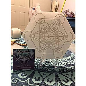 6" Hexagon Selenite Charging Plate, Metatrons Cube Grid, E1017, Sacred Geometry, Crystal Grid