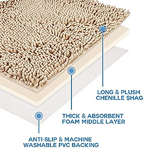 EGYPHY Luxury Chenille Bathroom Rug 20 x 32 Extra Soft and Absorbent Bath Rug Non Slip Shaggy Bath Mat Plush Washable Carpet Mats for Tub Shower, Bathtub and Bath Room-Camel