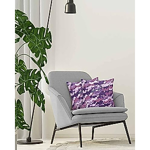 applebless Set of 2 Throw Pillow Covers Square for Home Decor, Camouflage Netting Camo Purple 18x18 Inch Cotton Reversible Pillow Case Sofa Soft Cushion Cases for Bedroom Couch Bed Car Chair