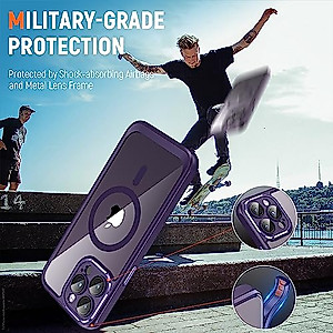 Oneagle Magnetic for iPhone 14 Pro Max Case Clear, [Compatible with Magsafe][30X Anti-Yellow][Built-in Lens Protector][Metal Lens Frame],14 Pro Max Phone Case with 2 Screen Protectors(Deep Purple)