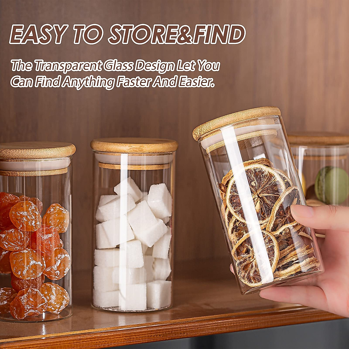Claplante 10oz Glass Storage Jars with Bamboo Airtight Lids, Set of 15 Small Glass Canisters, Glass Food Storage Container, Airtight Pantry Organization, Kitchen Canisters Set for Kitchen Food Storage
