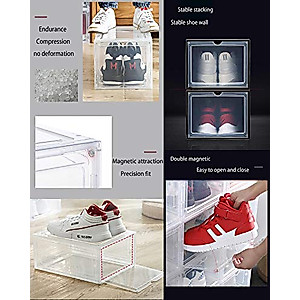 stackable sports shoe box, rear-opening magnetic door shoe box,Transparent Shoe Storage Container , large sturdy storage box | Family organization and storage (black, 4Piece)