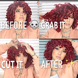 AIDUSA Short Loose Curly Wigs Big Curly Wig With Bangs Afro Wig for Black Women Fluffy Curly Pink Synthetic Wigs Black Women Wig Half Wigs for White Women Wavy Natural Wigs (Pink)