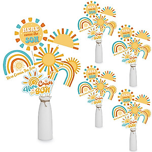 Kigley 36 Pcs Here Comes the Son Party Centerpiece Sticks Sun Table Toppers, Rainbow Party Decorations Boho Baby Shower Centerpieces for Boys Baby Shower Supplies Birthday Decor, 6 Styles