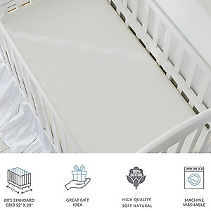 Brandream Gender Neutral Boho Bohemian Baby Girl Boy Nursery Crib Bedding Set - 3pc - Solid Color White Farmhouse Chic Unisex Elephant Embroidery Cotton Quilt Set