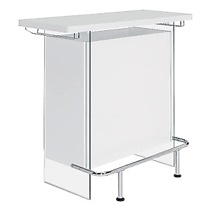 Pemberly Row 47.25" W Contemporary Wood Bar Unit in Gloss White/Clear