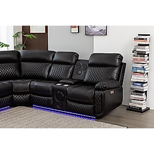 Kingway Inc Rexon Power Recliner Sectional Living Room Sofa Set with speaker,LED and USB port, Brown