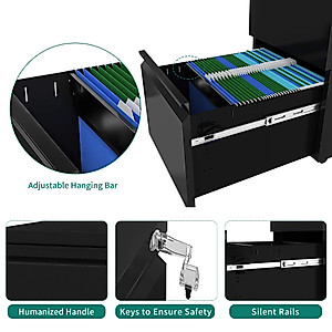 YITAHOME 2-Drawer Vertical File Cabinet with Lock, 20” Deep Mobile Metal Filing Cabinet for Legal/Letter Size, Pre-Built Office Storage File Cabinet Except Wheels Under Desk - Black