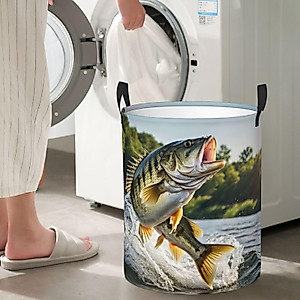 KIROJA Bass Fishing Wave Laundry Hamper,Portable Clothes Hampers,Storage Basket Toys Storage Organizer For Home Dorm, Small