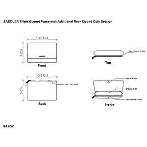 SADDLER Womens Luxurious Leather Flapover Coin Purse | Designer Ladies Triple Gusset Change Pouch with Zip |Gift Boxed - Black