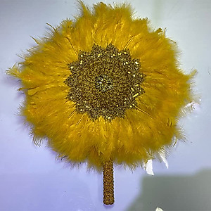 Msbfea Design African Gold Feather Big Fan Ladies Wedding Feather Fan for Bride Double Side Feather Nigerian Feather Color 961