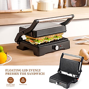 UVFAST Panini Press Grill Sandwich Maker, Large Electric 3 in 1 Panini Sandwich Maker Grill, Open 180 Degrees for Grill Indoor, Perfect for Grilling Steaks, Burger, Sandwich,Non-stick Pan, Black