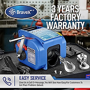 Bravex Trailer Winch 6000LBS, Reversible Portable 12-Volt DC Electric Winch Boat Trailer Truck Power-in, Power-out (Corded Remote Control & Hand Crank)