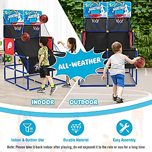 Goplus Kids Basketball Arcade Game, Dual Shot Basketball Game for 2 Players with 4 Balls & Inflation Pump, Indoor Outdoor Sport Play Birthday Gift Basketball Toy Set for Toddlers Children Teens Youth