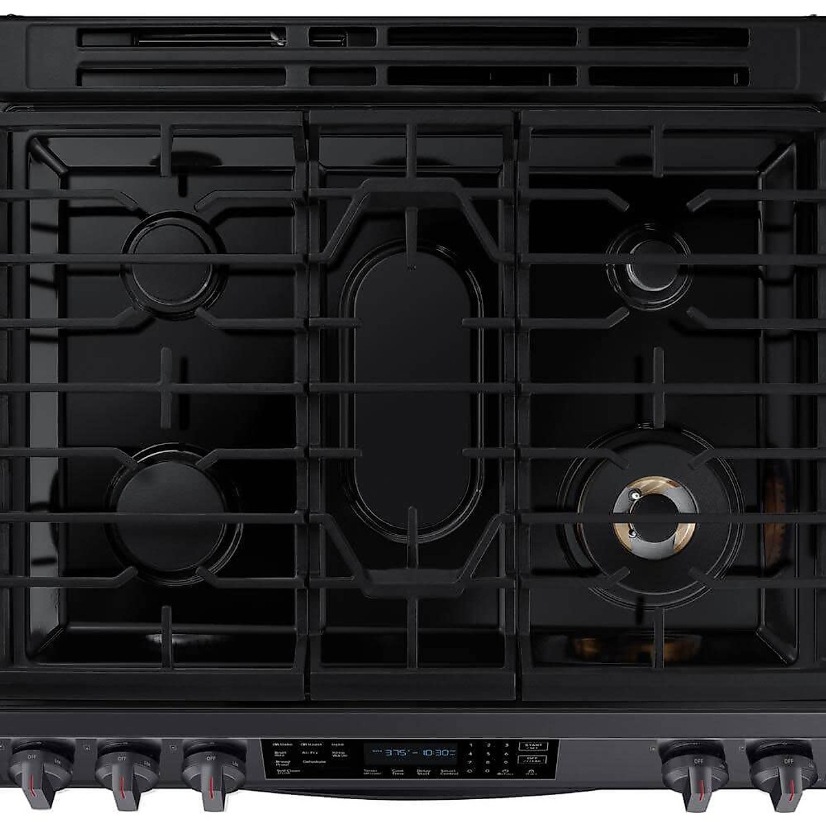 SAMSUNG 6.0 Cu Ft Smart Front Control Slide-In Gas Range Kitchen Stove w/ Air Fry, Convention+, Wi-Fi, Large Oven Capacity, NE60T8511SG/AA, Fingerprint Resistant Stainless Steel, Black