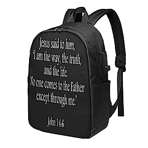 Jesus The Way Truth Life John 146 Christian Bible 17 in Laptop Backpack with USB Charging&Headphone Port Travel Business Bag