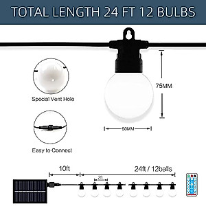 PURPLE LEAF Solar Led String Lights Outdoor Shatterproof 24 Ft 12 Waterproof Bulbs with Commercial 8 Lighting Modes Decorative for Gazebo Yard Garden Pergola with Solar Christmas Powered Light