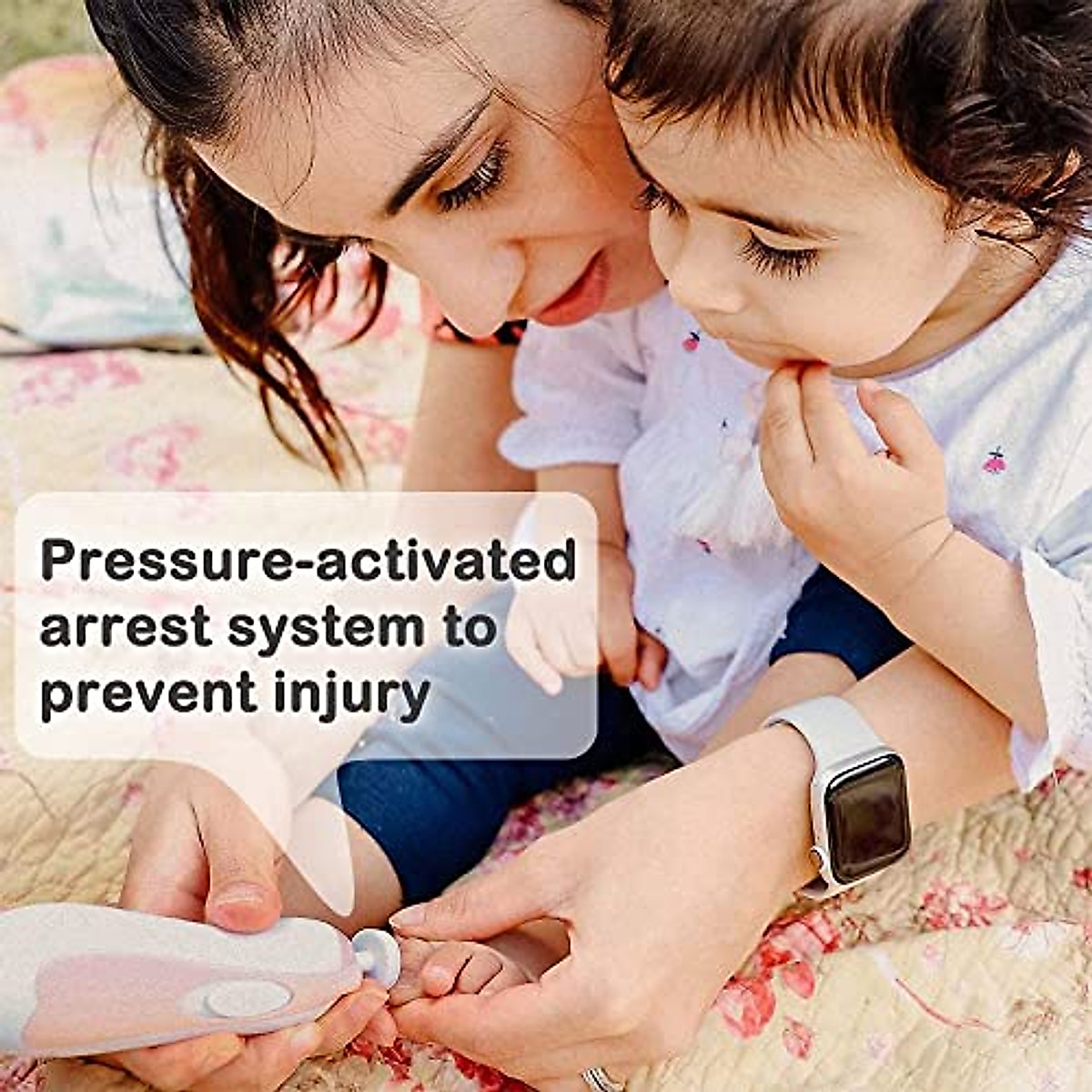 haakaa Baby Nail Trimmer Electric Safe Baby Nail Clippers Baby Nail File Kit Manicure Set, Trim Polish Grooming kit for Newborn Toddler or Adults Toes Fingernails, 6 Grinding Heads and LED Light, Pink