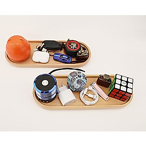 Fermus Wooden Tray, Set of 2, 12.5 Inch Long, Jewelry Dish Cosmetics Organizer Bathroom Clutter Wood Decorative Serving Platter Small Storage Tray, Oval