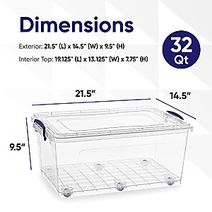 Superio Storage Containers With Wheels (3 Pack), Stackable Large Storage Containers With Lids, Durable Latches (32 Qt)