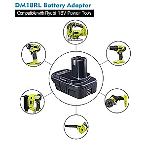 Garystat Battery Adapter DM18RL, Compatible for Dewalt 20V & Milwaukee M18 18V Lithium Battery Convert to for Ryobi 18V P108 ABP1801 Battery for Ryobi 18V Cordless Tools, with USB Port