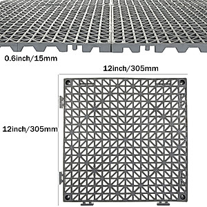 GLEEJON 12PCS Interlocking Soft PVC Flooring Tiles Mat, 12 x 12 Inch No-Slip Rubber Splicing Pool Patio Rugged Mats for Floor, Modular Interlocking Cushion Tiles Drainage Mats for Outdoor and Indoor