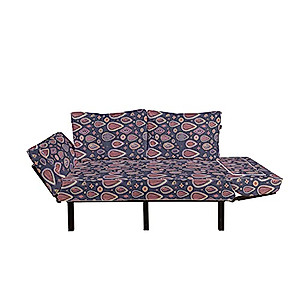 Lunarable Modern Futon Couch, Wooden Floral Backdrops with Geometric Circles Shapes Print, Daybed with Metal Frame Upholstered Sofa for Living Dorm, Loveseat, Warm Taupe Dried Rose
